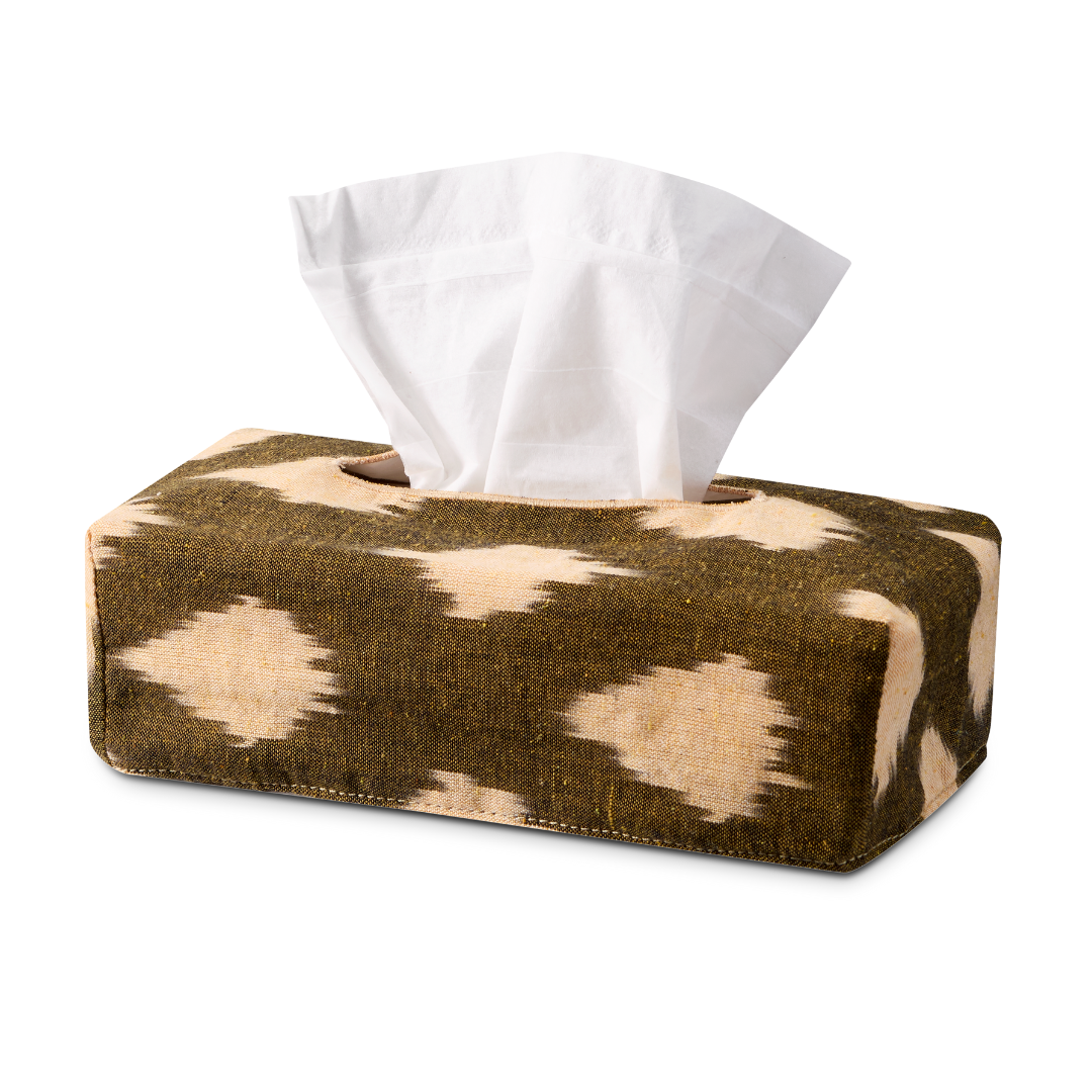 TISSUE BOX COVER - VEIL OF TENDERNESS - IKAT TEA LEAVES – lacasano